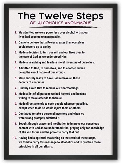 12 Steps Of Aa Poster Alcoholics Anonymous For Addiction