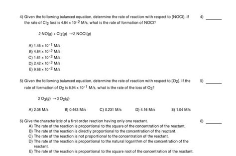 Solved 4 Given The Following Balanced Equation Determine