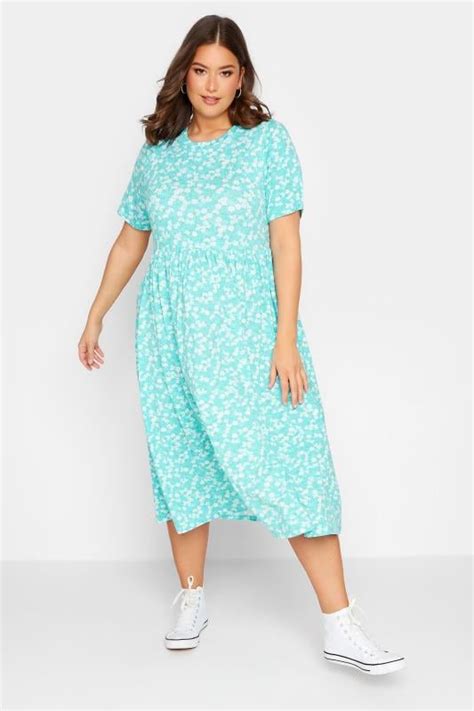 Yours Curve Plus Size Light Blue Floral Disty Print Smock Dress Yours