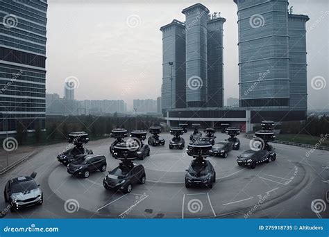 Experimental Autonomous Car Surrounded By Swarm Of Drones Conducts