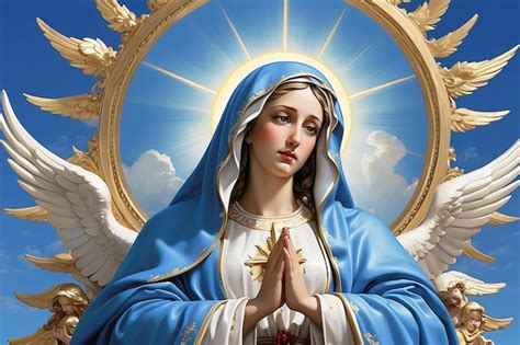 Blessed Virgin Mary Against The Blue Sky Ai Generated Premium Ai