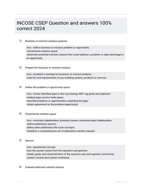 INCOSE CSEP Question And Answers 100 Correct 2024