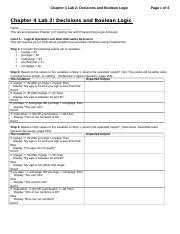 Ch Lab Docx Chapter Lab Decisions And Boolean Logic Page