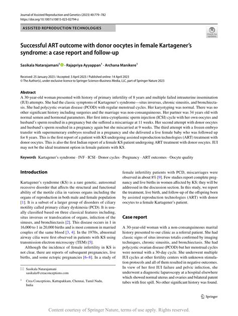 Successful Art Outcome With Donor Oocytes In Female Kartageners