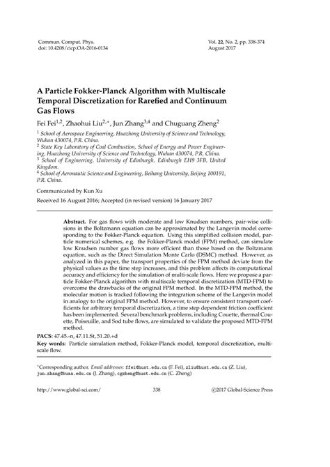 Global Science Press A Particle Fokker Planck Algorithm With Multiscale Temporal Discretization