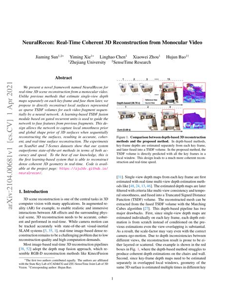 Pdf Neuralrecon Real Time Coherent D Reconstruction From Monocular