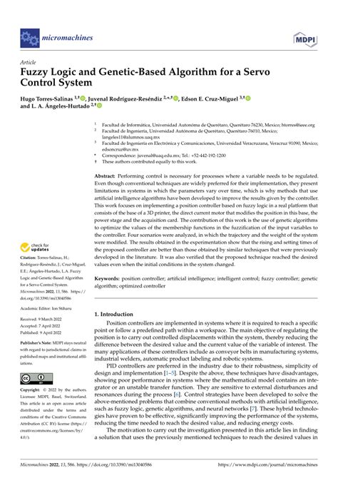 Pdf Fuzzy Logic And Genetic Based Algorithm For A Servo Control System