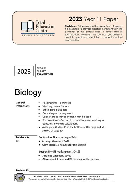2023 Biology Year 11 Total Education Centre