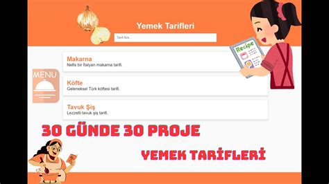 G Nde Proje Html Css Javascript Ile Yemek Tar Fler Youtube