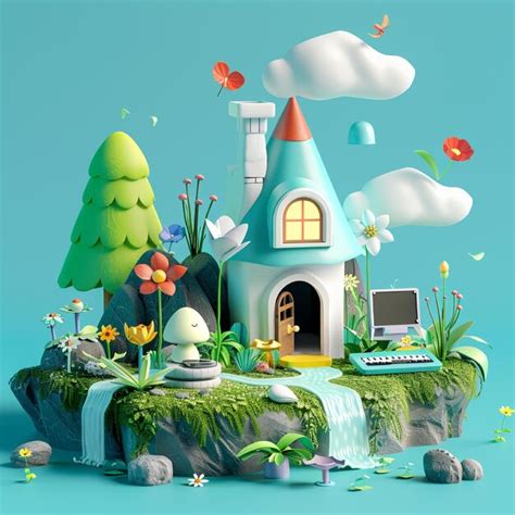 3D Cartoon Of A Fairy Tale Coding Bootcamp Premium AI Generated Image
