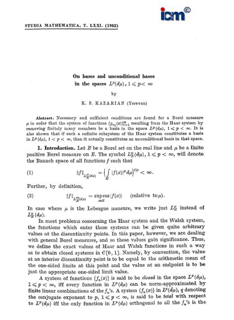 Pdf On Bases And Unconditional Bases In The Spaces Lpdμ 1≤ P