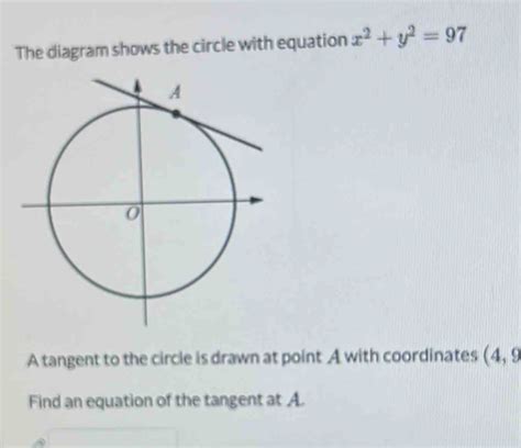 The Diagram Shows The Circle With Equation X 2 Y 2 97 A Tangent To The Circle Is Drawn At [math]