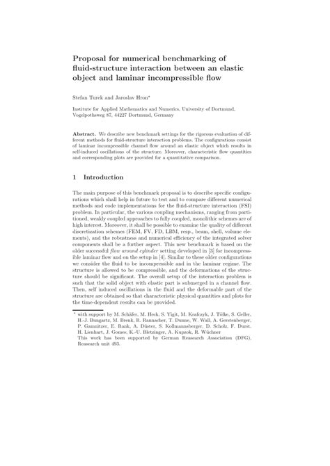 Pdf Proposal For Numerical Benchmarking Of Fluidstructure