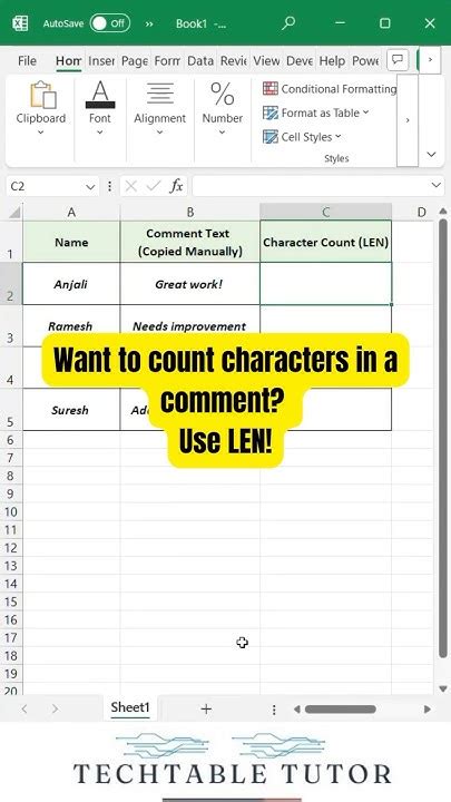 How To Use Len Function To Count Characters In Comments Excelshorts Excel Youtube