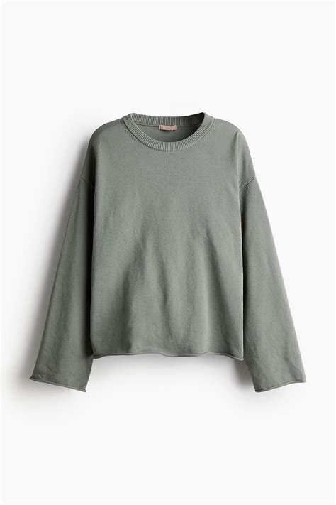 Roll Edge Jumper Khaki Green Ladies Handm Gb