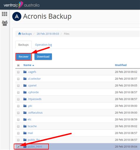 Restoring Files Using Acronis Backup Ventraip