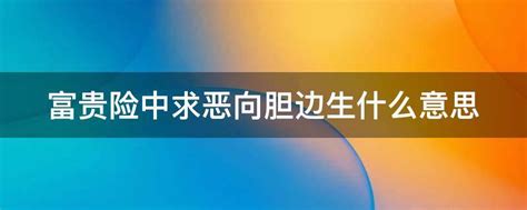 富贵险中求恶向胆边生什么意思 业百科