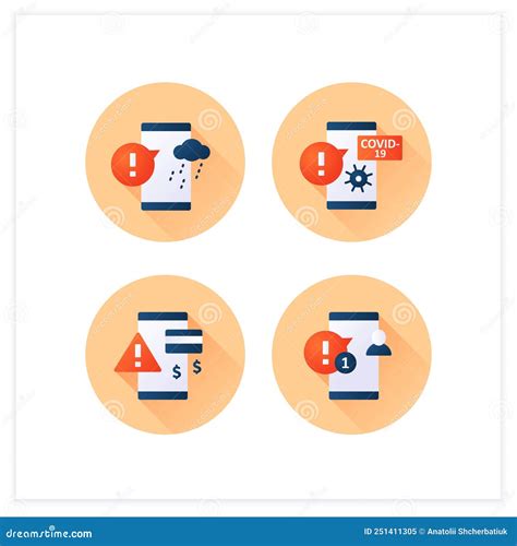 Warnings Flat Icons Set Stock Vector Illustration Of Importance