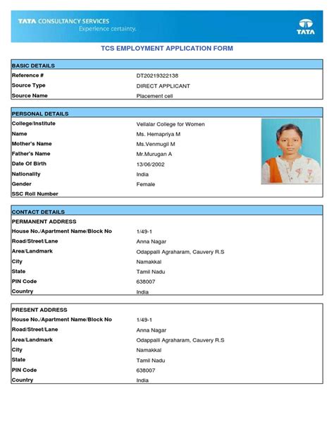 Tcs Employment Application Form Pdf Background Check Justice