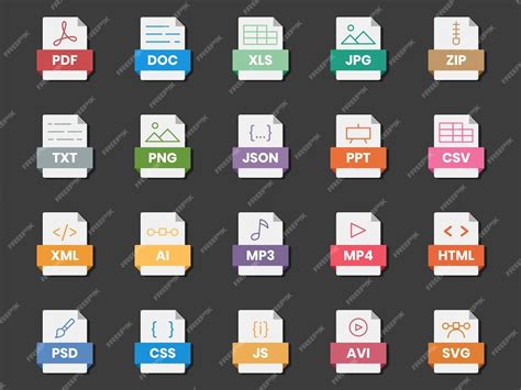 Dossier De Format De Fichier De Document Pdf Doc Xls  Zip Txt Png Json Ppt Csv Xml Ai Mp3 Mp4