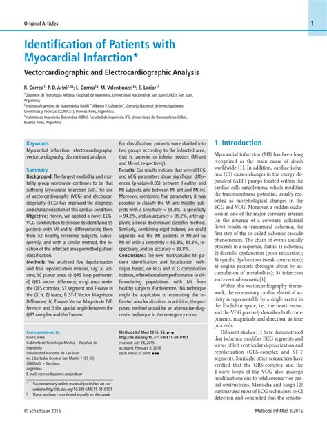 Pdf Identification Of Patients With Myocardial Infarction Vectorcardiographic And