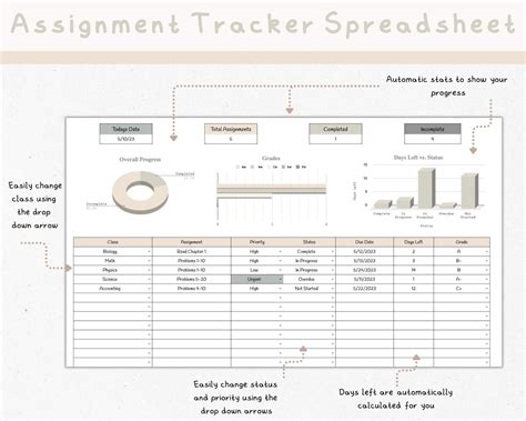 School Spreadsheet Assignment Tracker Google Sheets Etsy