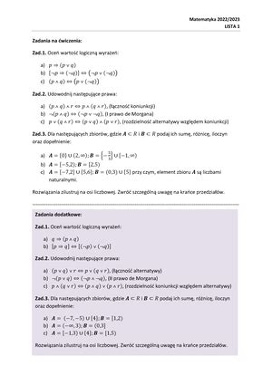 Matematyka Lista 3 2022 23 Matematyka 2022 LISTA 3 Zadania Na