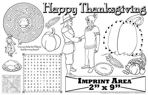 Thanksgiving Coloring Imprintable Colorable Placemat 11 X 17
