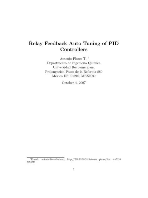 Relay Pid Auto Tuning Pdf Control Theory Applied Mathematics