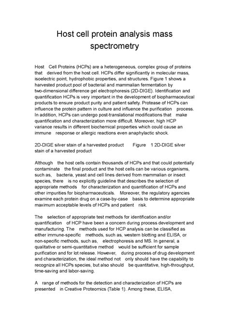 Host Cell Protein Analysis Mass Spectrometry Docsity