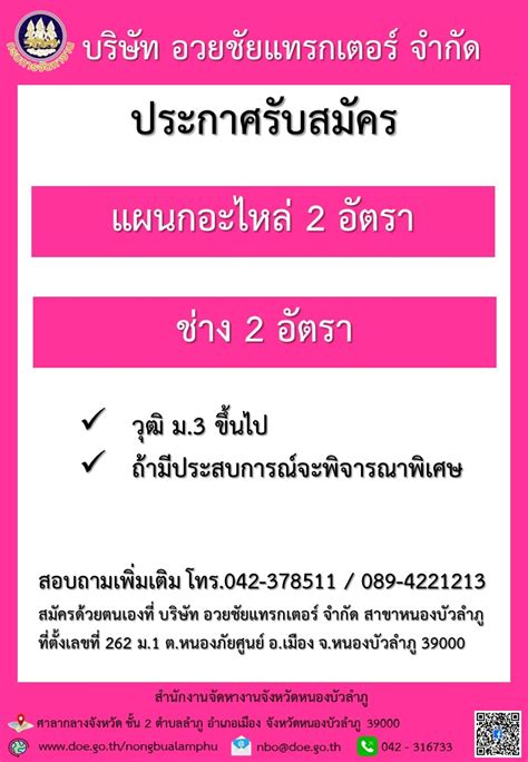 📌 สำนักงานจัดหางานจังหวัดหนองบัวลำภู Facebook