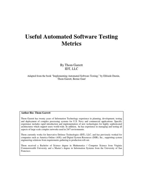 Useful Automated Software Testing Metrics Pdf Software Testing Automation