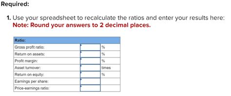 Solved Use Your Spreadsheet To Recalculate The Ratios And