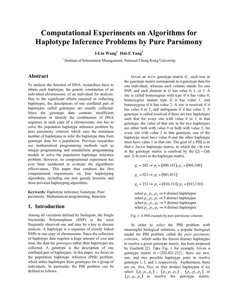 Pdf Computational Experiments On Algorithms For Haplotype Inference
