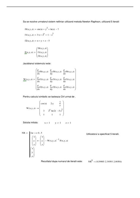 Metode Numerice Seminar 4 Sisteme De Ecuatii Neliniare Newton Raphson Kani MNS4 Stuvia US