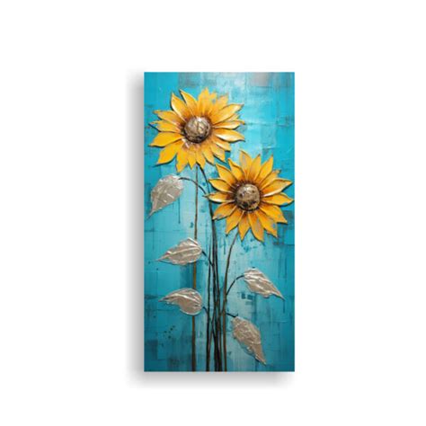 Lienzo De Tela Creativa Con Girasoles Turquesa En La Pintura Decorativa