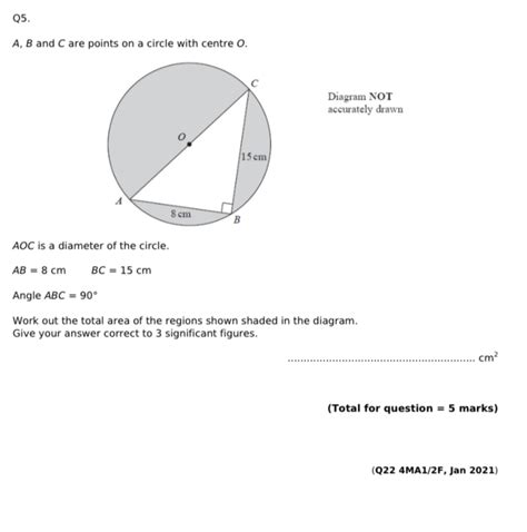 Solved Q5 A B And C Are Points On A Circle With Centre O Diagram