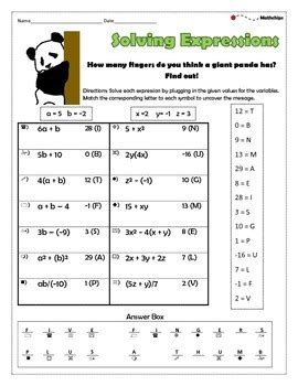 Solving Expressions With Variables Worksheet FREE By Mathchips
