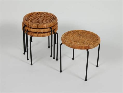 Stylish Rattan And Iron Stacking Stools