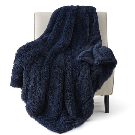 Bedsure Faux Fur Throw Blanket Navy Blue Fuzzy Fluffy And Shaggy