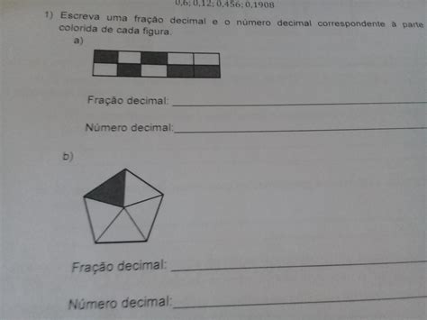 Escreva uma fração decimal e o número decimal correspondente à parte