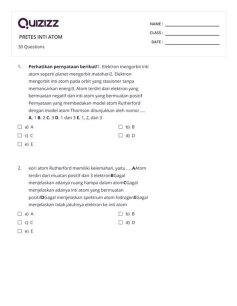 Pretes Inti Atom Print Quizizz Pdf