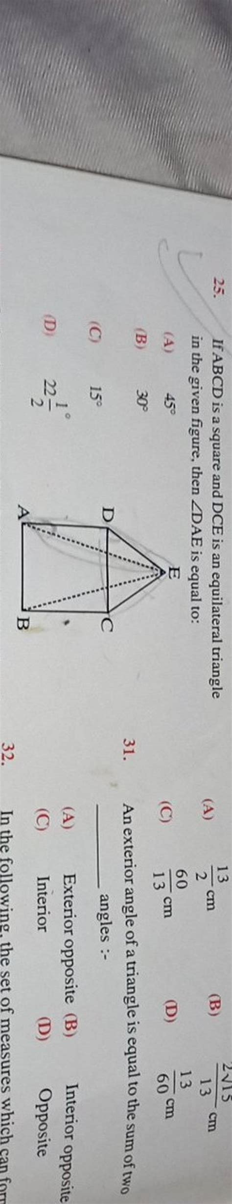 If Abcd Is A Square And Dce Is An Equilateral Triangle In The Given Figur