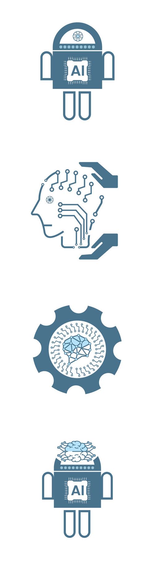 Set Of Four Artificial Intelligence Line Icons Four Ai For Technology Symbols Concepts And