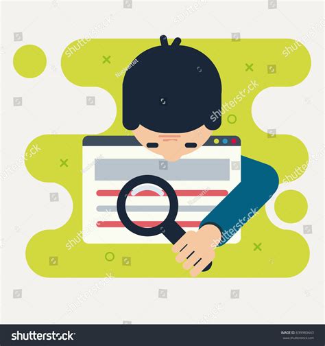 Programmer Looking Through Magnifying Glass Debugging Stock Vector
