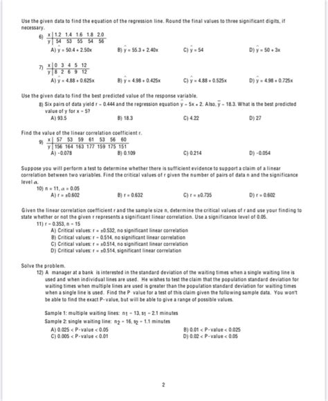 Solved Use The Given Data To Find The Equation Of The