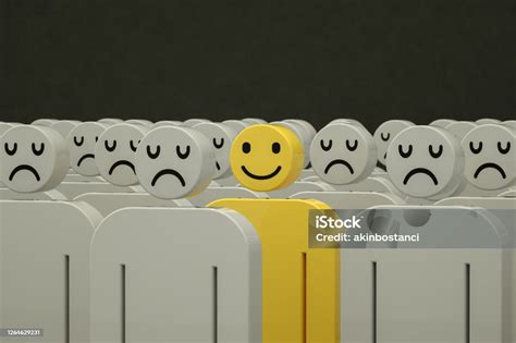 행복하고 슬픈 얼굴 사람들 군중 개념에서 눈에 띄는 0명에 대한 스톡 사진 및 기타 이미지 0명 3차원 형태 개념 Istock