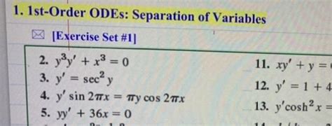 Solved 1 1st Order Odes Separation Of Variables Exercise
