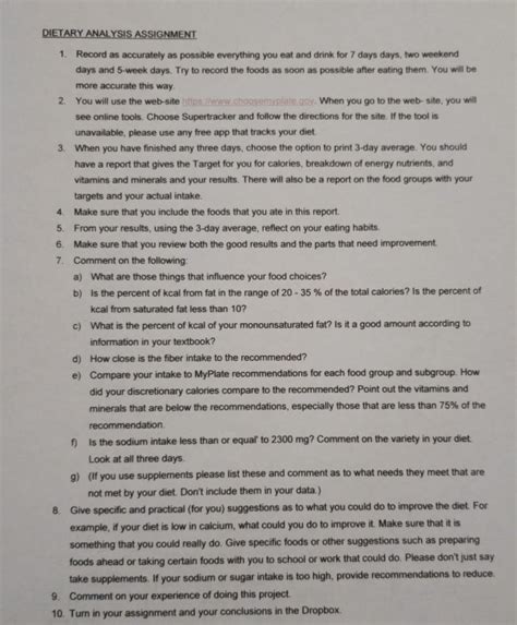 Solved Dietary Analysis Assignment 1 Record As Accurately