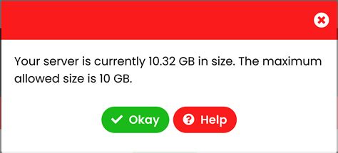 maximum allowed server size exaroton support